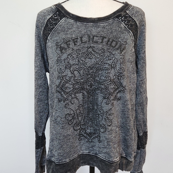 Affliction | Tops | Affliction Live Fast Grunge Embellished Long Sleeve ...